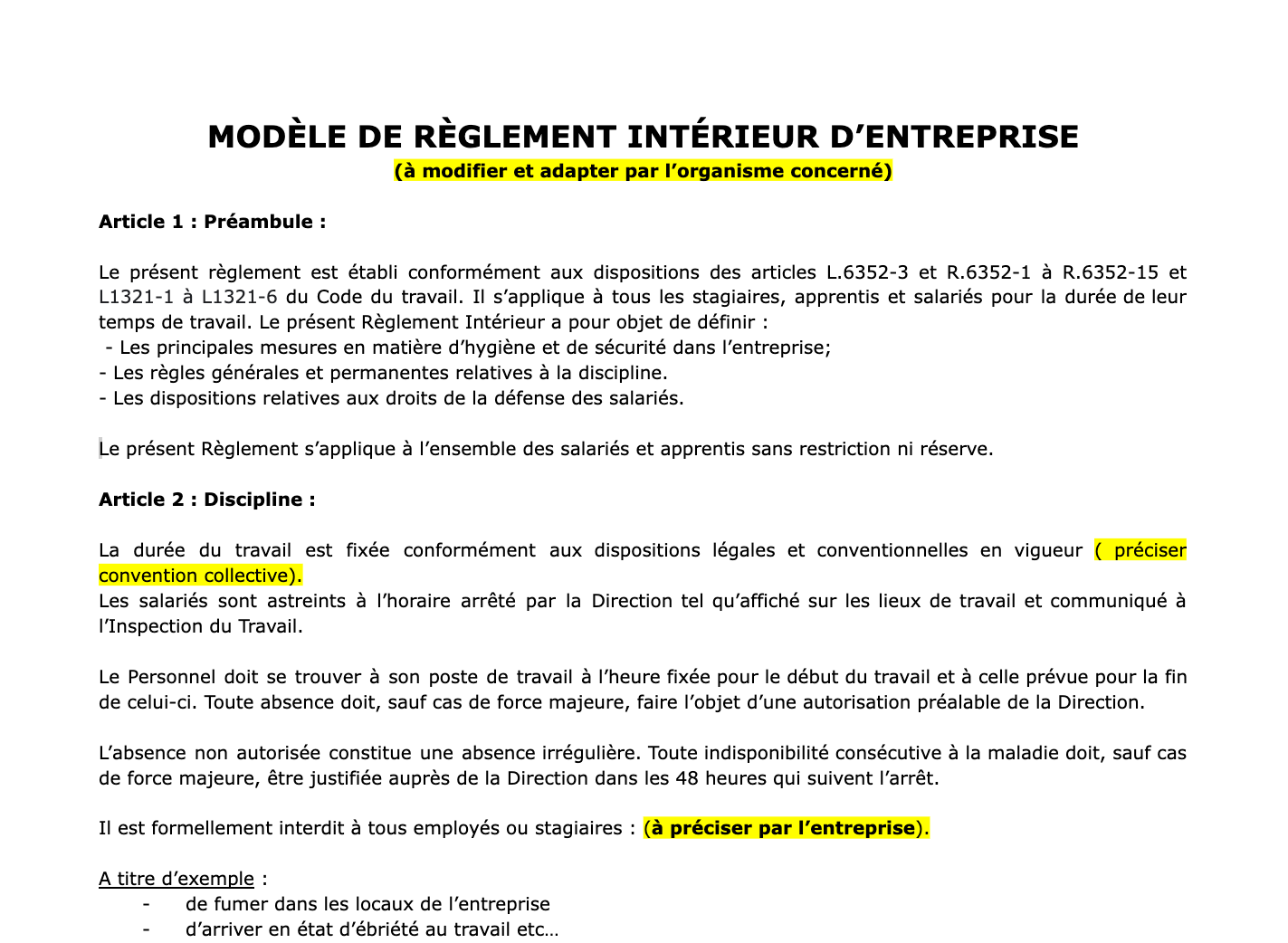 Règlement Intérieur Exemple : Comment Créer un Document Efficace et ...